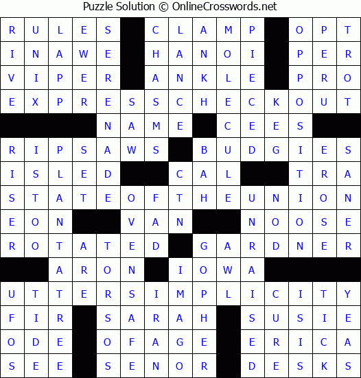 Solution For Crossword Puzzle 2007