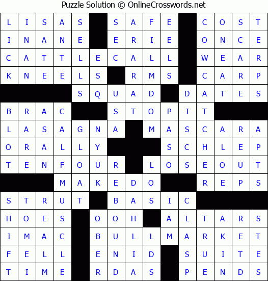 Solution for Crossword Puzzle #2190