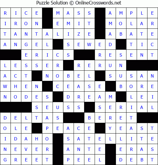 Solution for Crossword Puzzle #52664